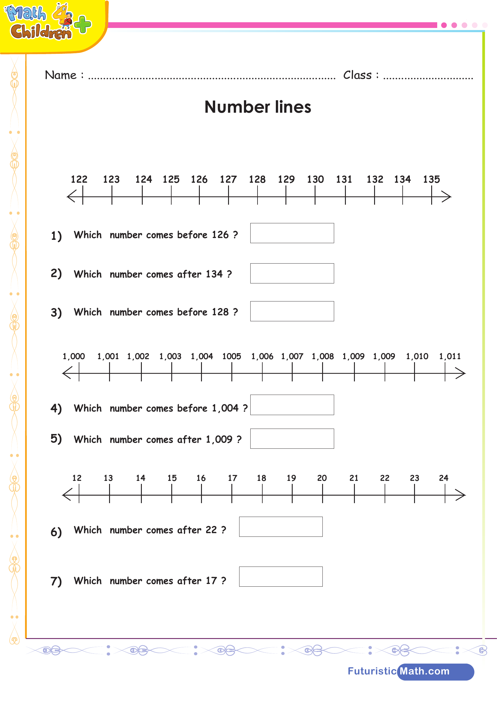 Number lines up to 1000 | Worksheet Zone