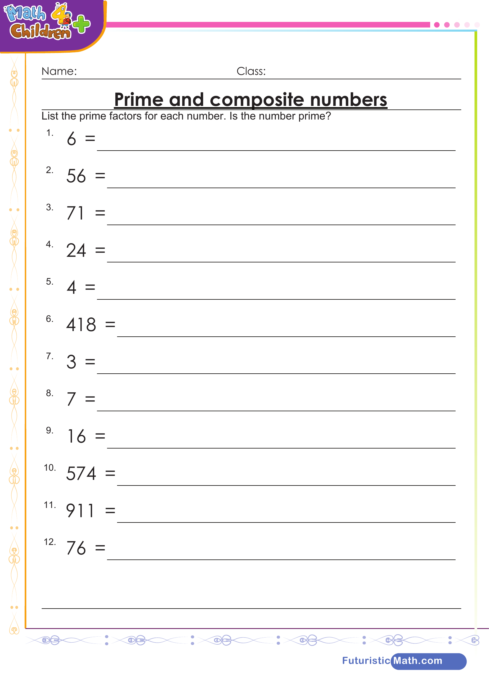 Prime numbers 1 | Worksheet Zone