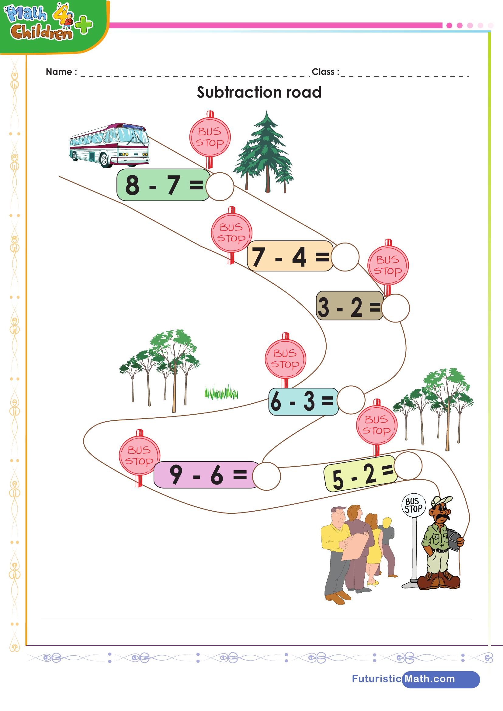 Subtraction bus stop | Worksheet Zone