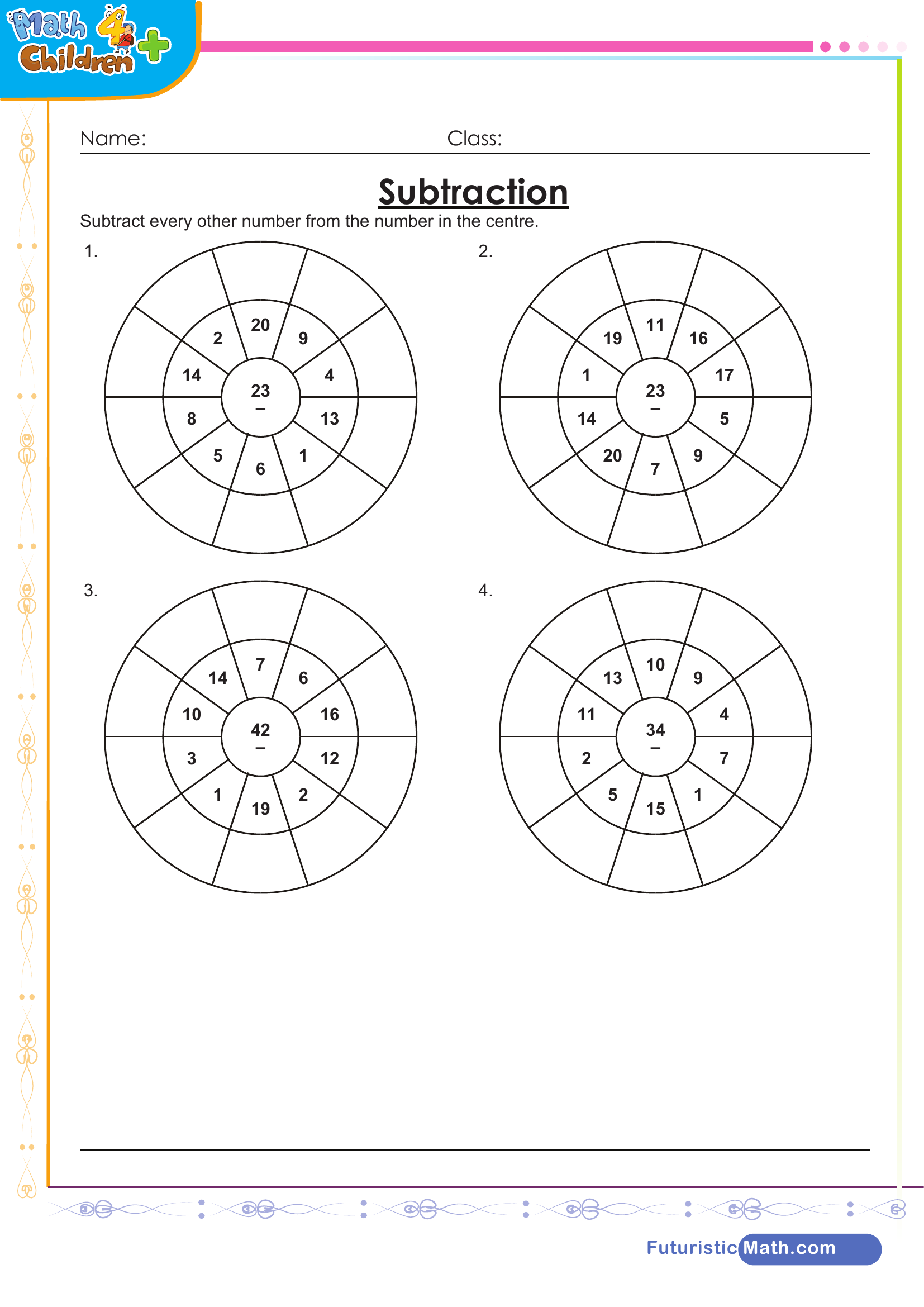 Subtraction: Circle drill | Worksheet Zone