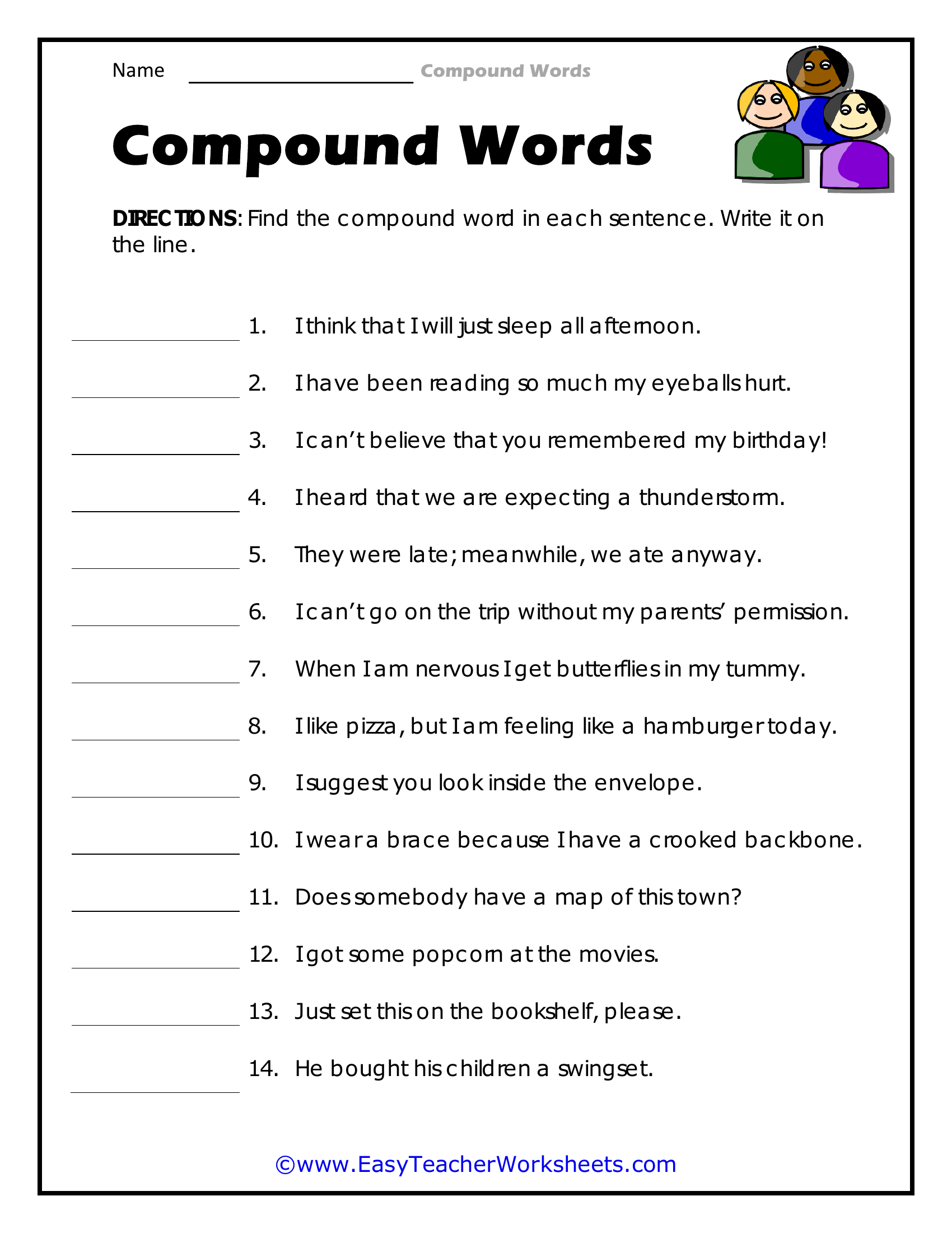 Parts of Sentences | Worksheet Zone