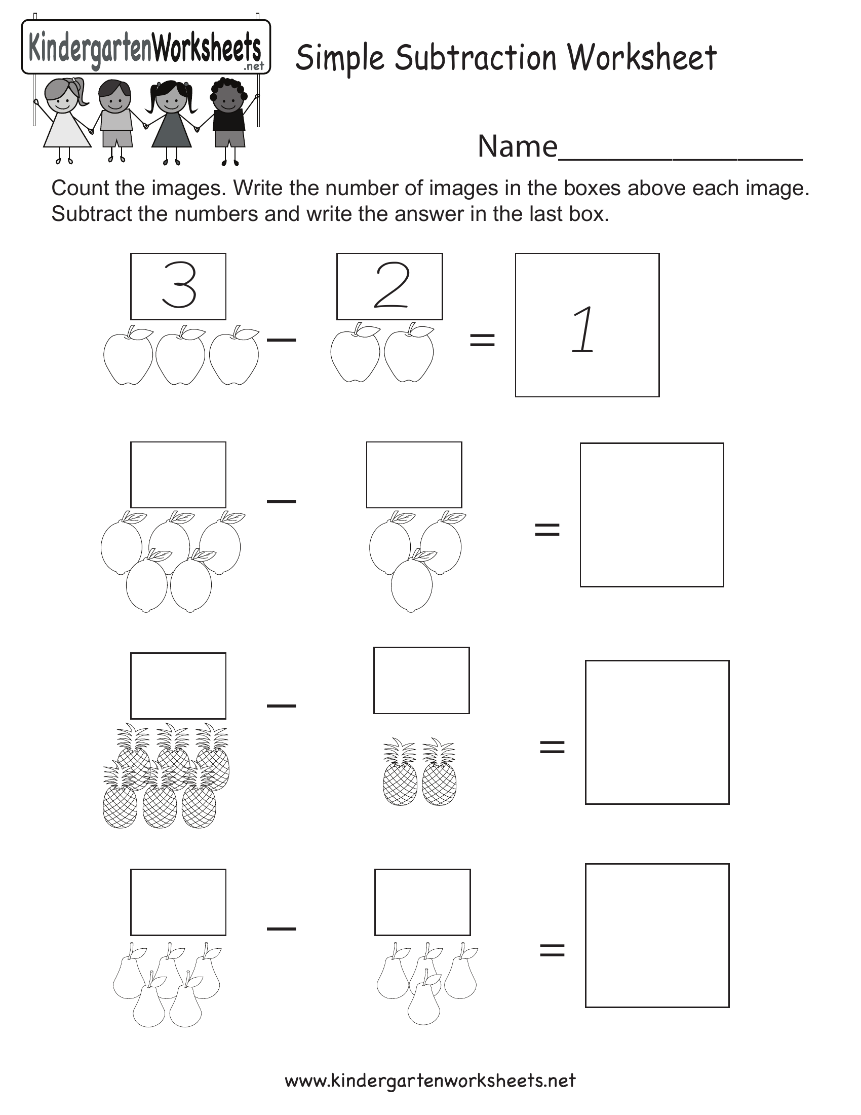 Substraction with object worksheet | Worksheet Zone