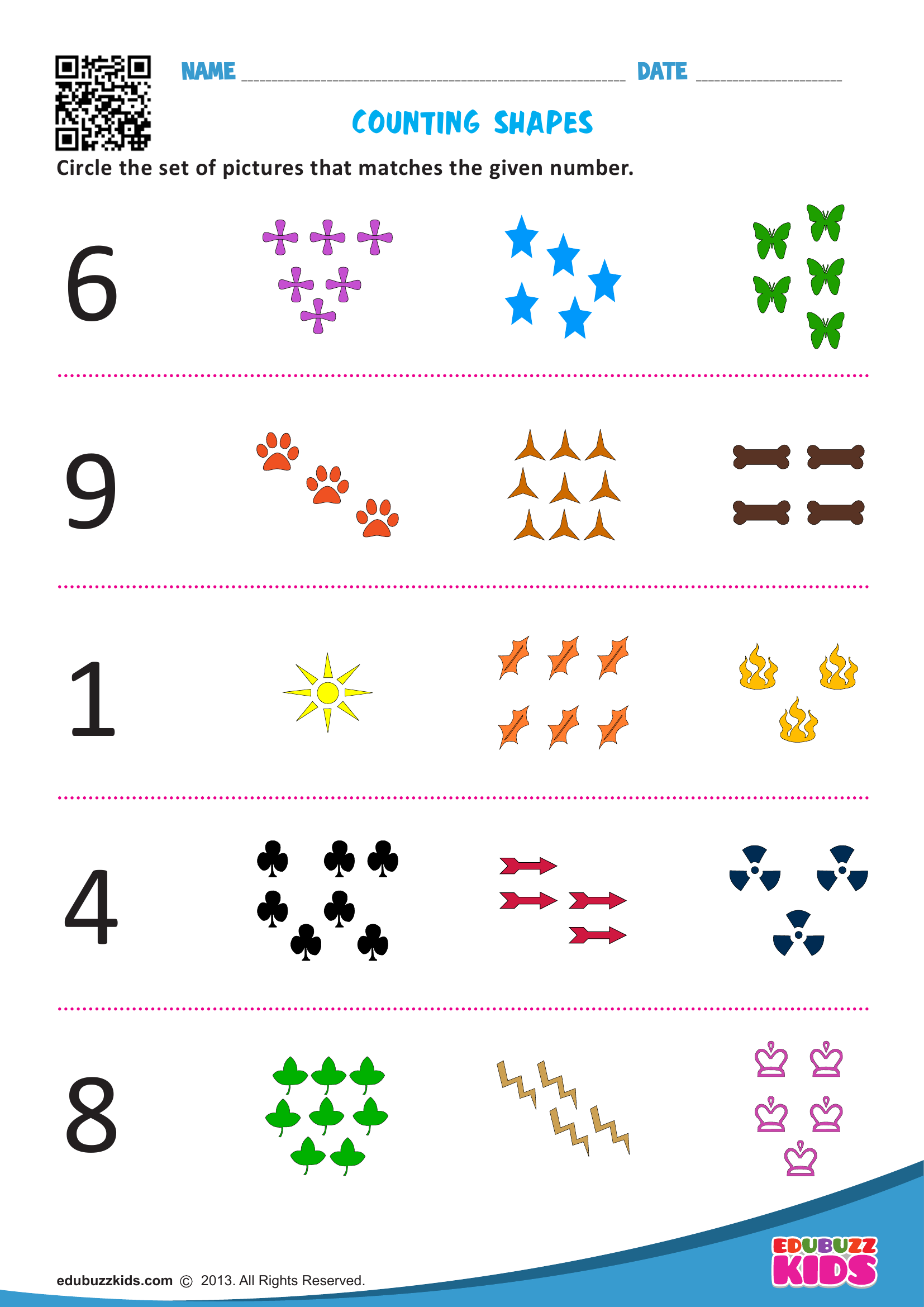 Counting shapes 1-10 | Worksheet Zone