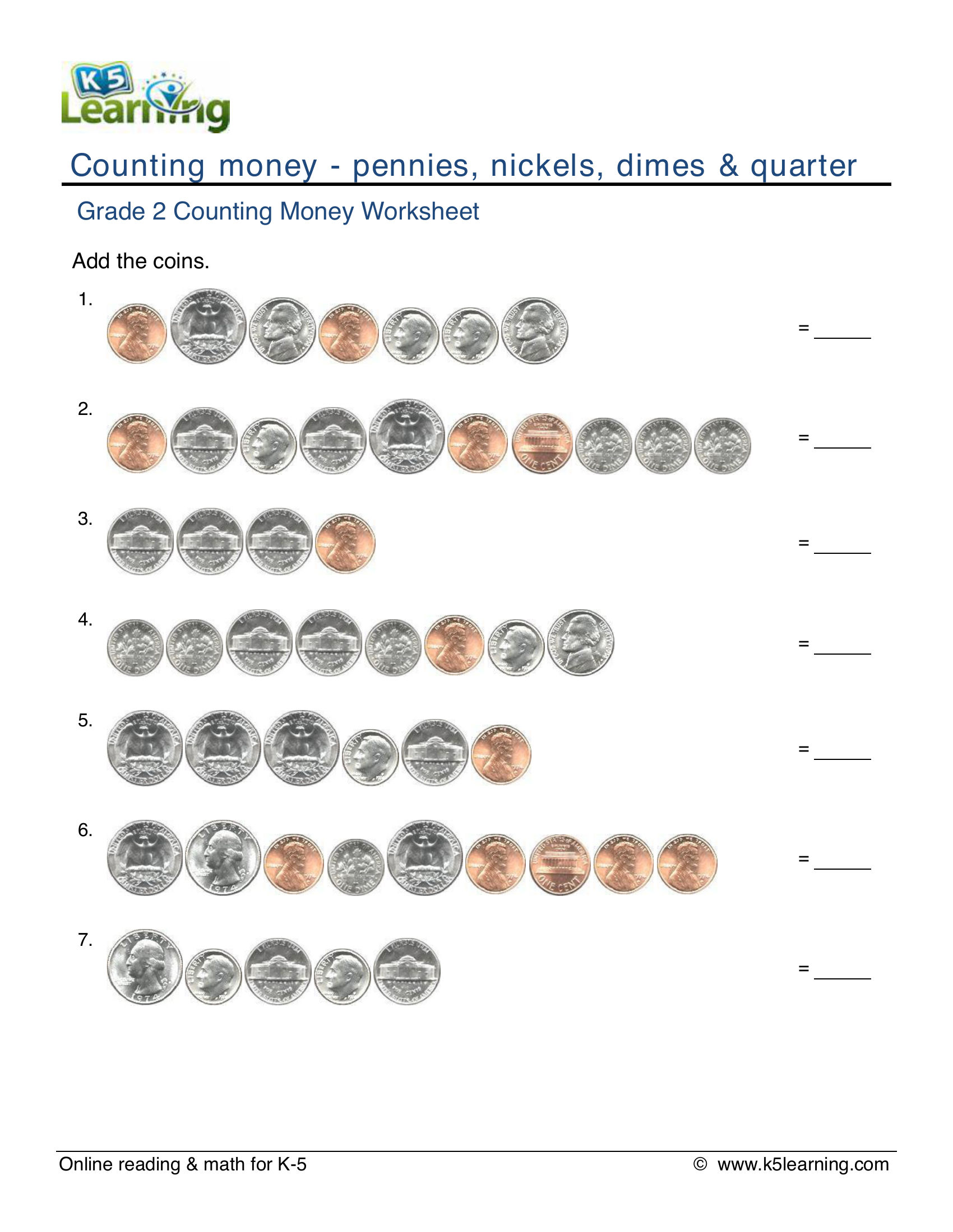 Count the coins and write the value | Worksheet Zone