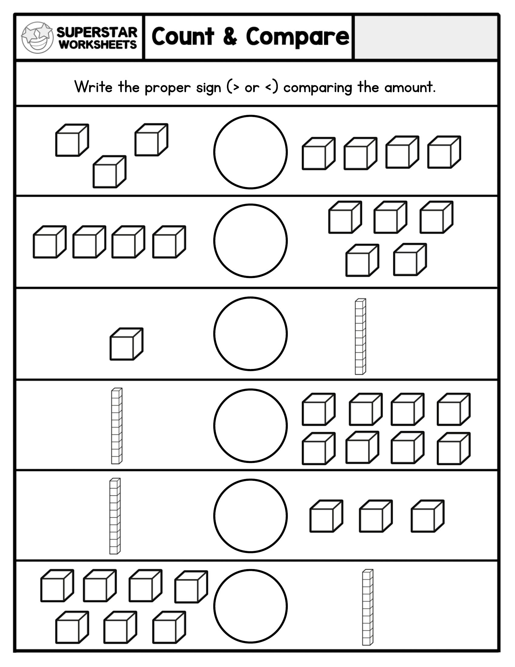 Count and compare - comparison symbols practice | Worksheet Zone