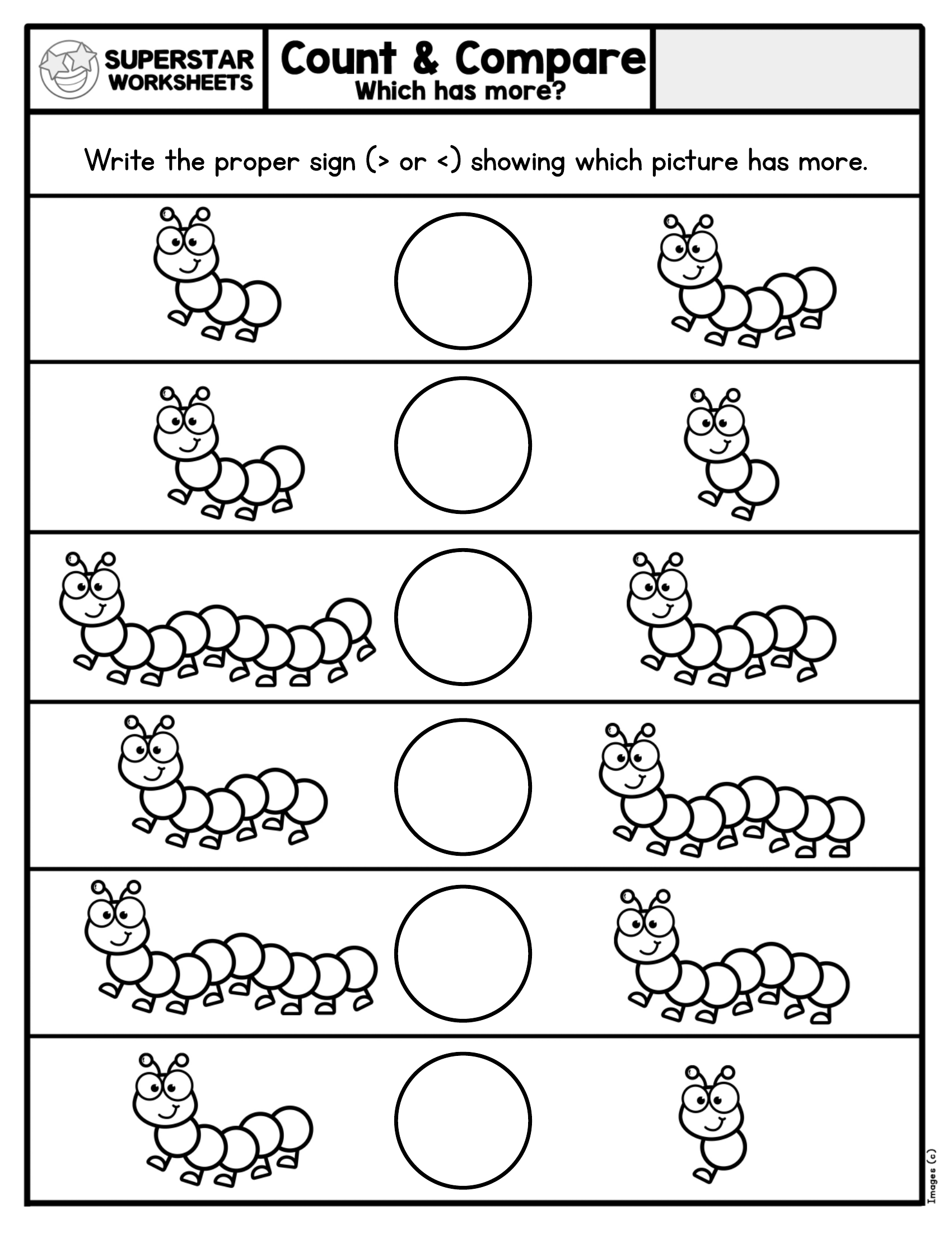 Count and compare - comparison symbols practice | Worksheet Zone