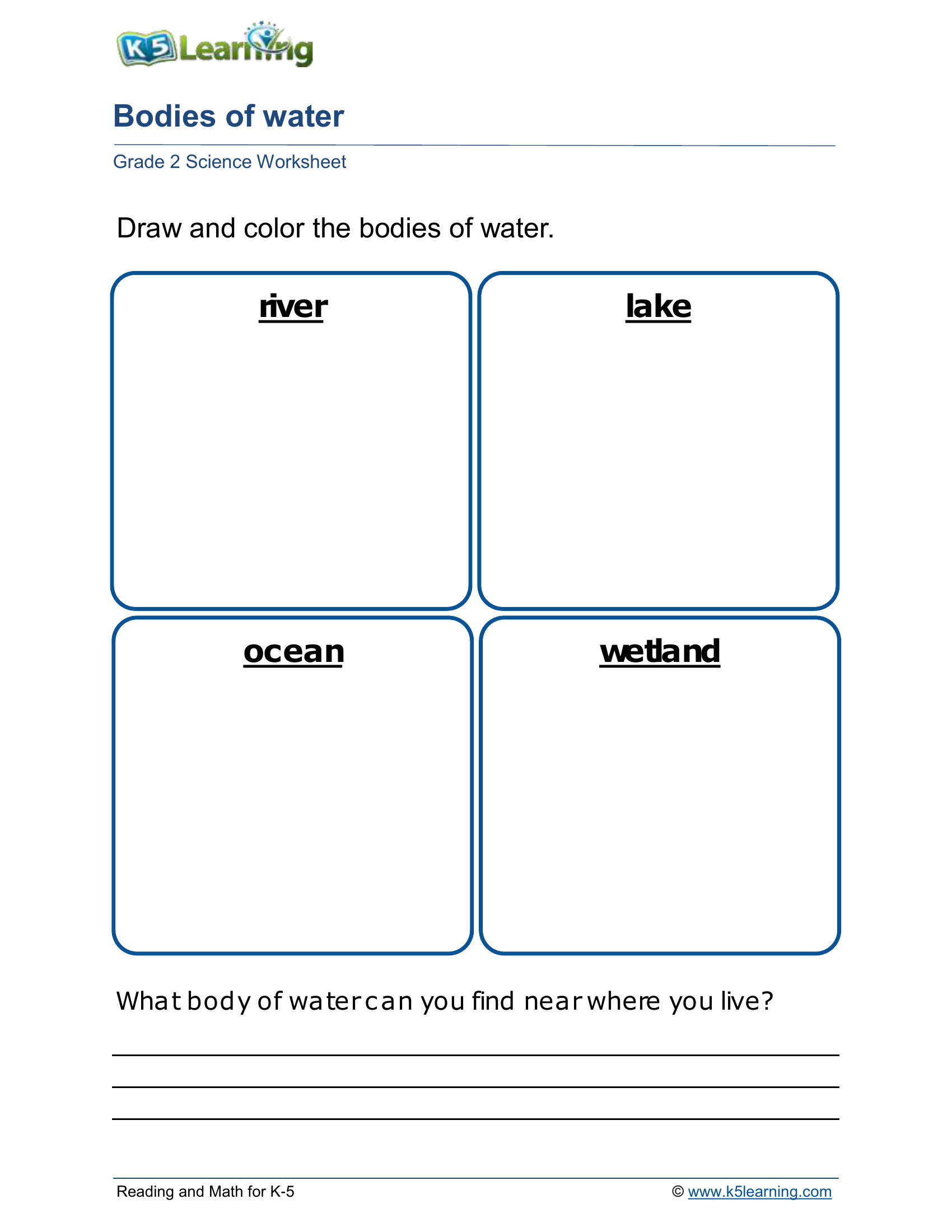 Bodies of water - Drawing | Worksheet Zone