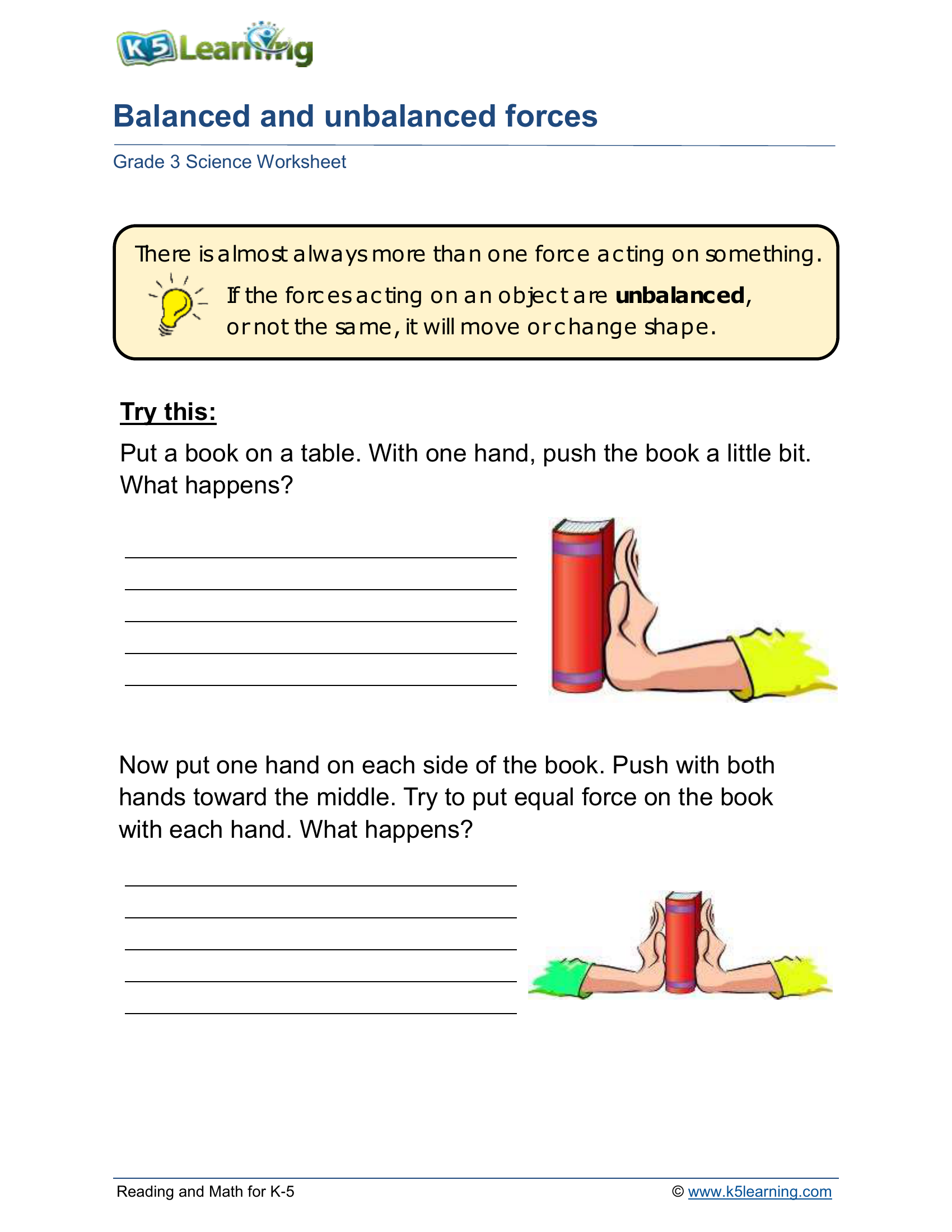 Balanced and unbalanced forces 1 | Worksheet Zone