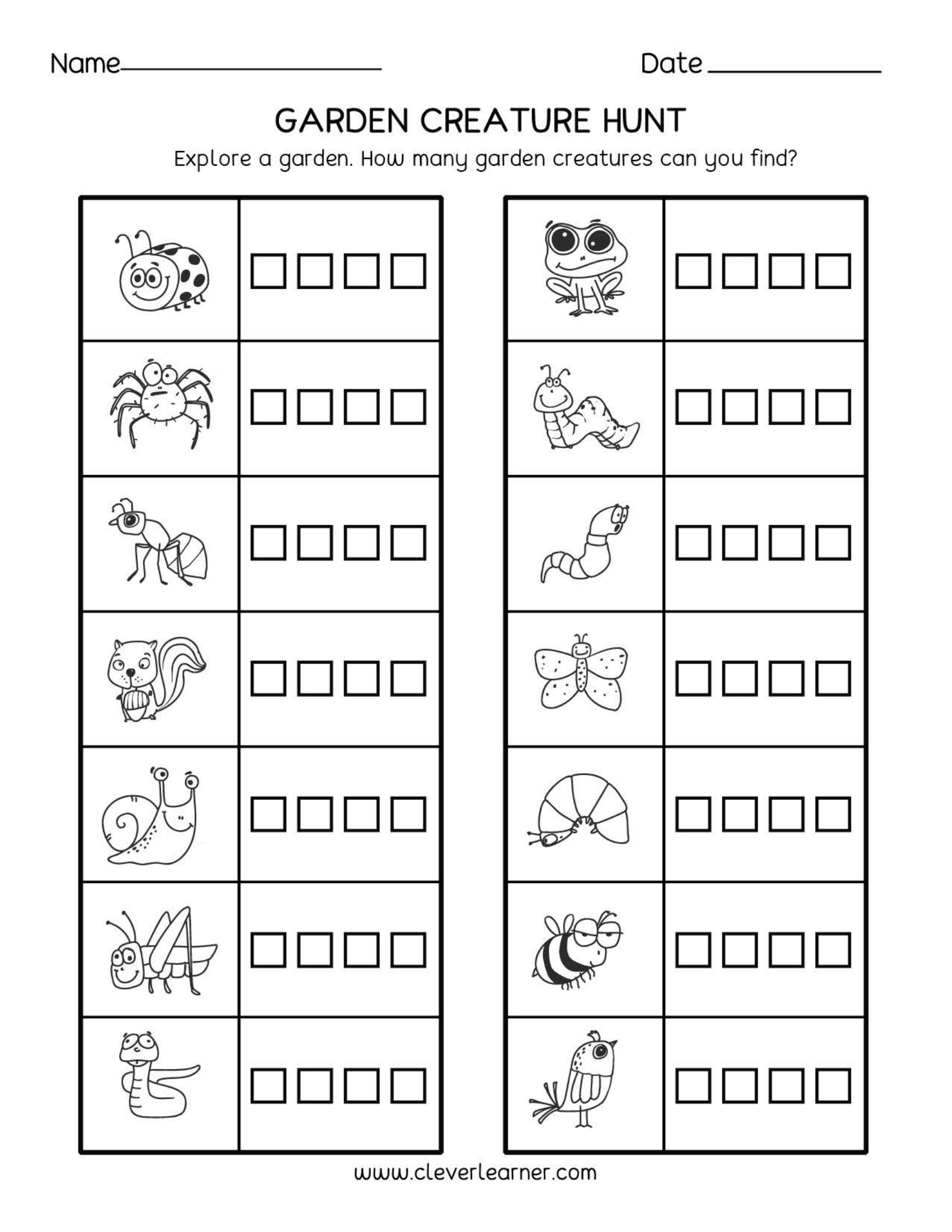 Garden creature hunt | Worksheet Zone