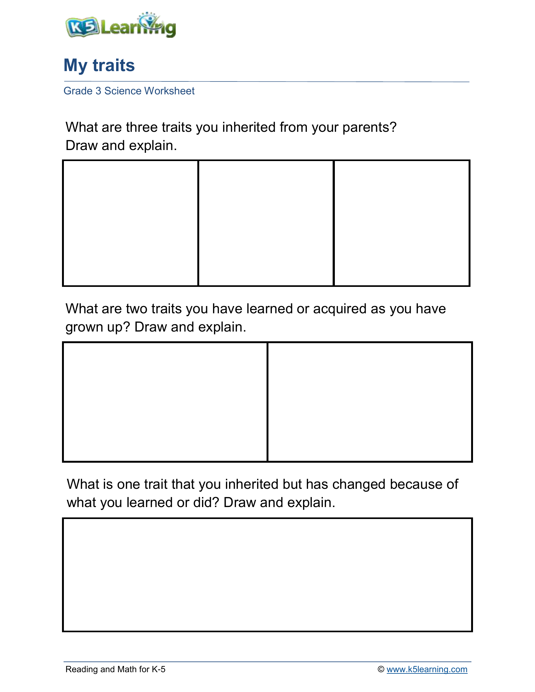 My traits | Worksheet Zone