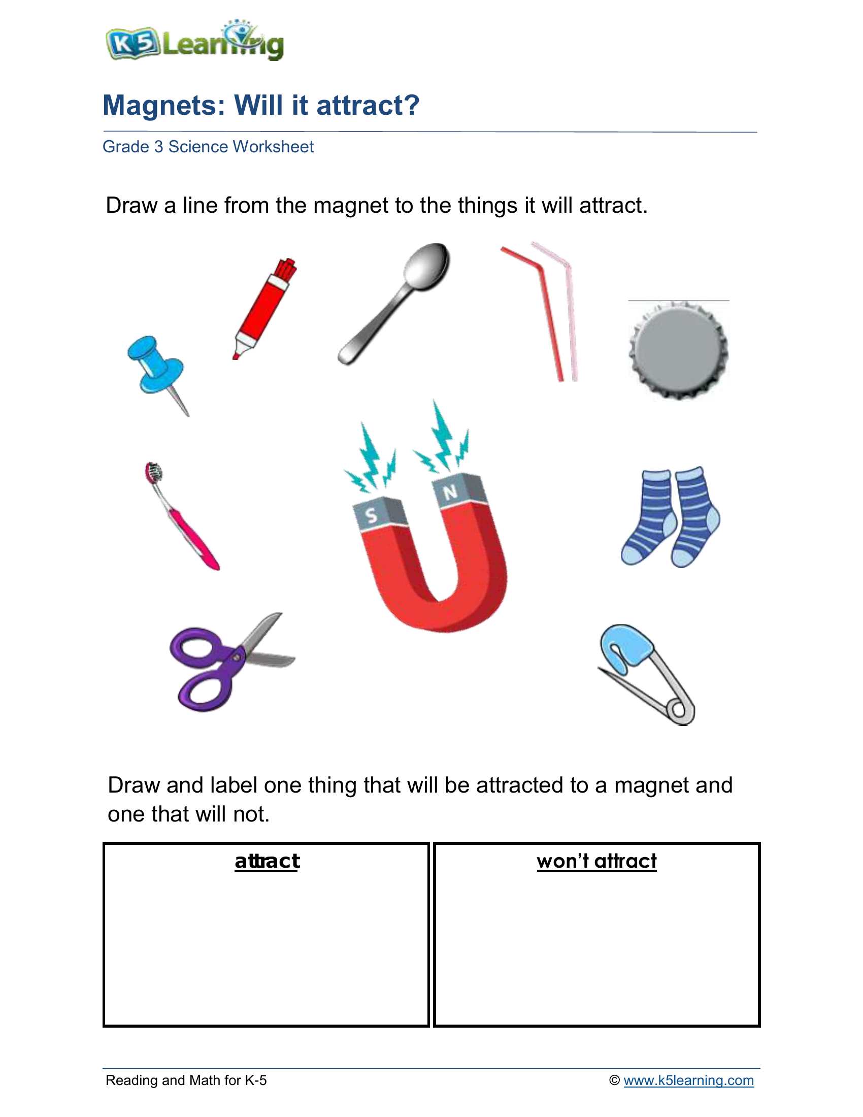 Magnets: Will it attract? 2 | Worksheet Zone