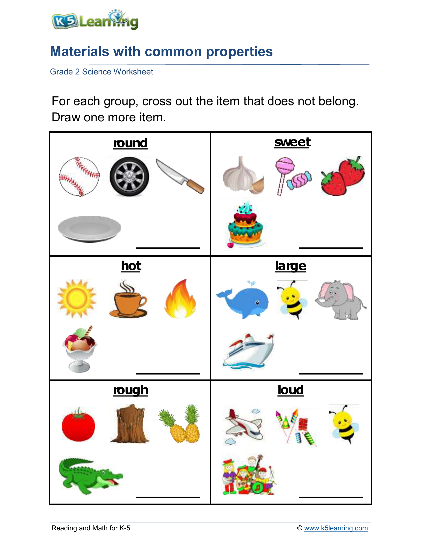 Materials with common properties 2 | Worksheet Zone