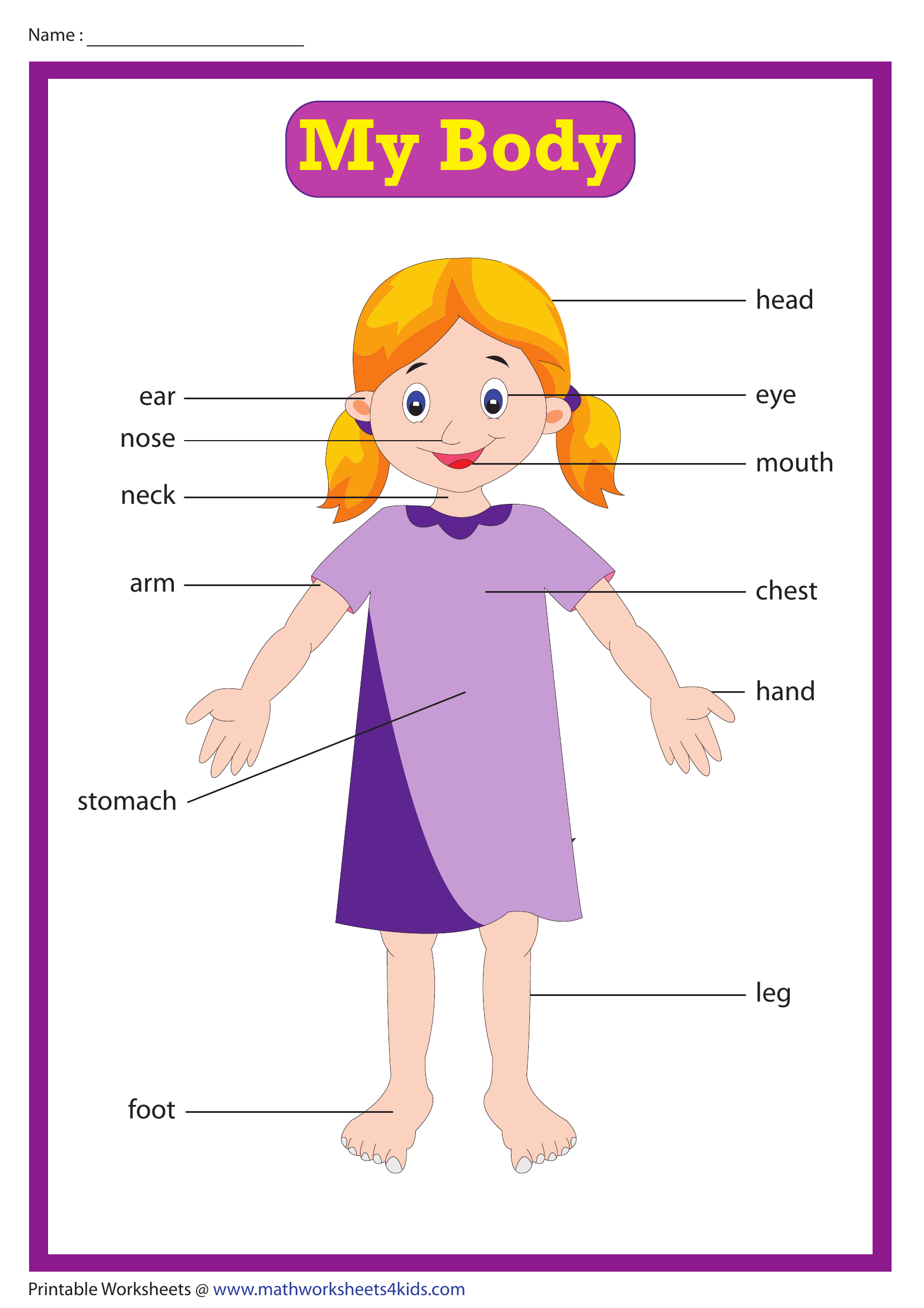 My body - Chart | Worksheet Zone