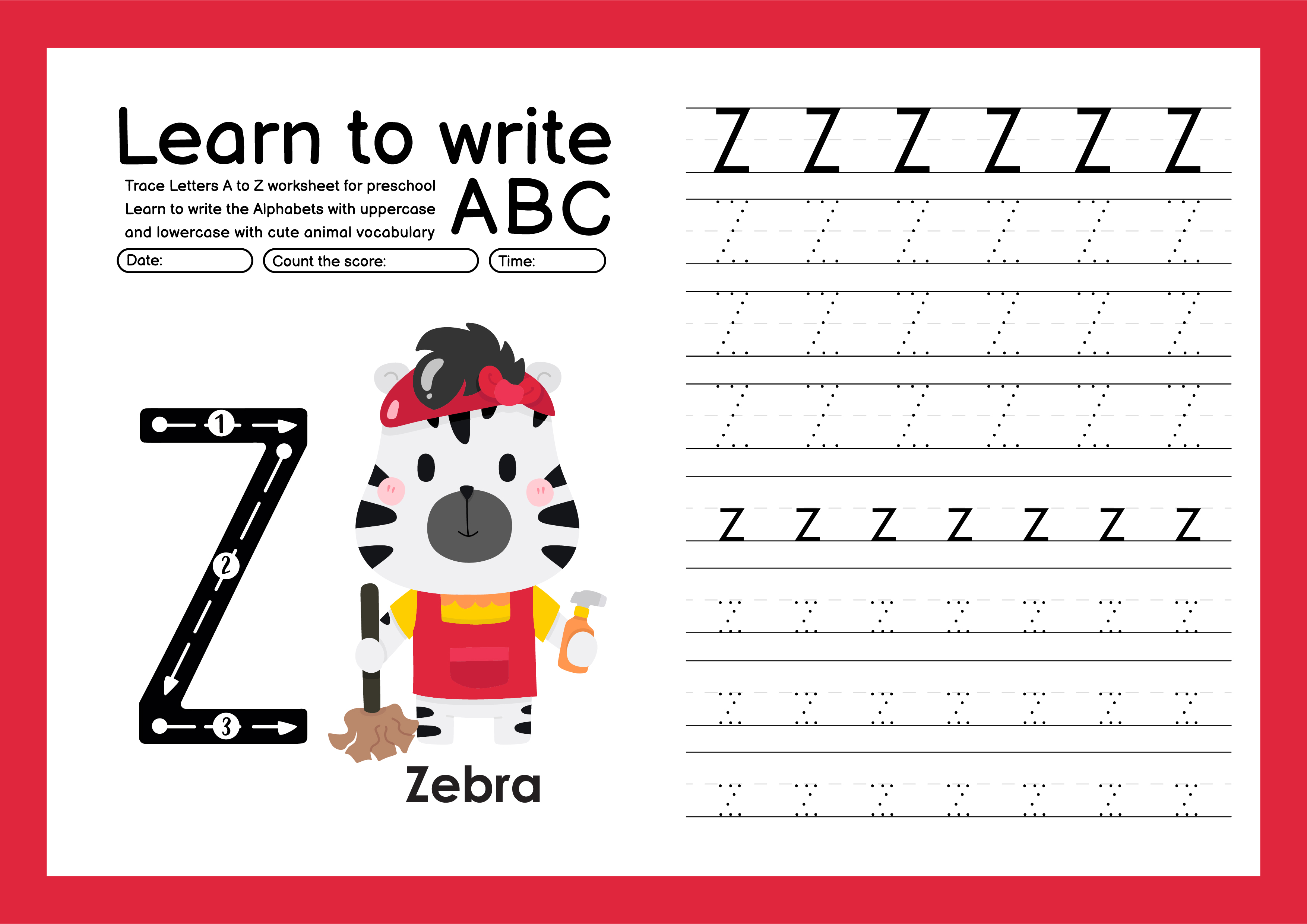 Learn to write Z | Worksheet Zone