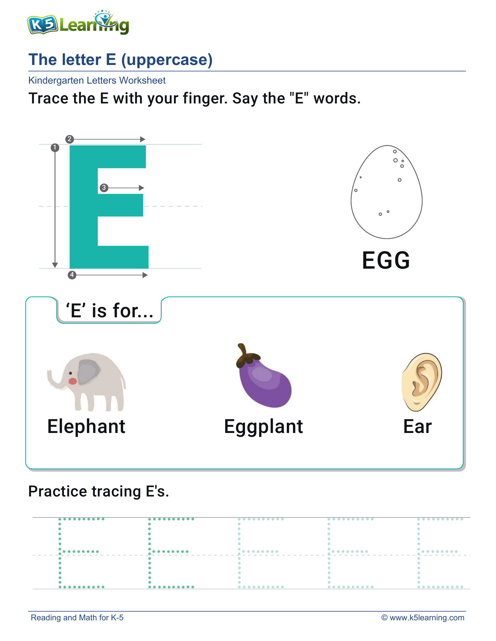 Uppercase Letter E | Worksheet Zone