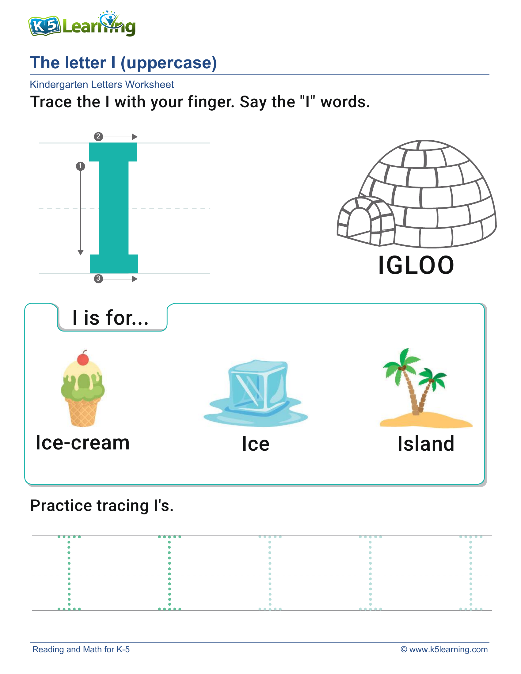 Uppercase Letter I | Worksheet Zone