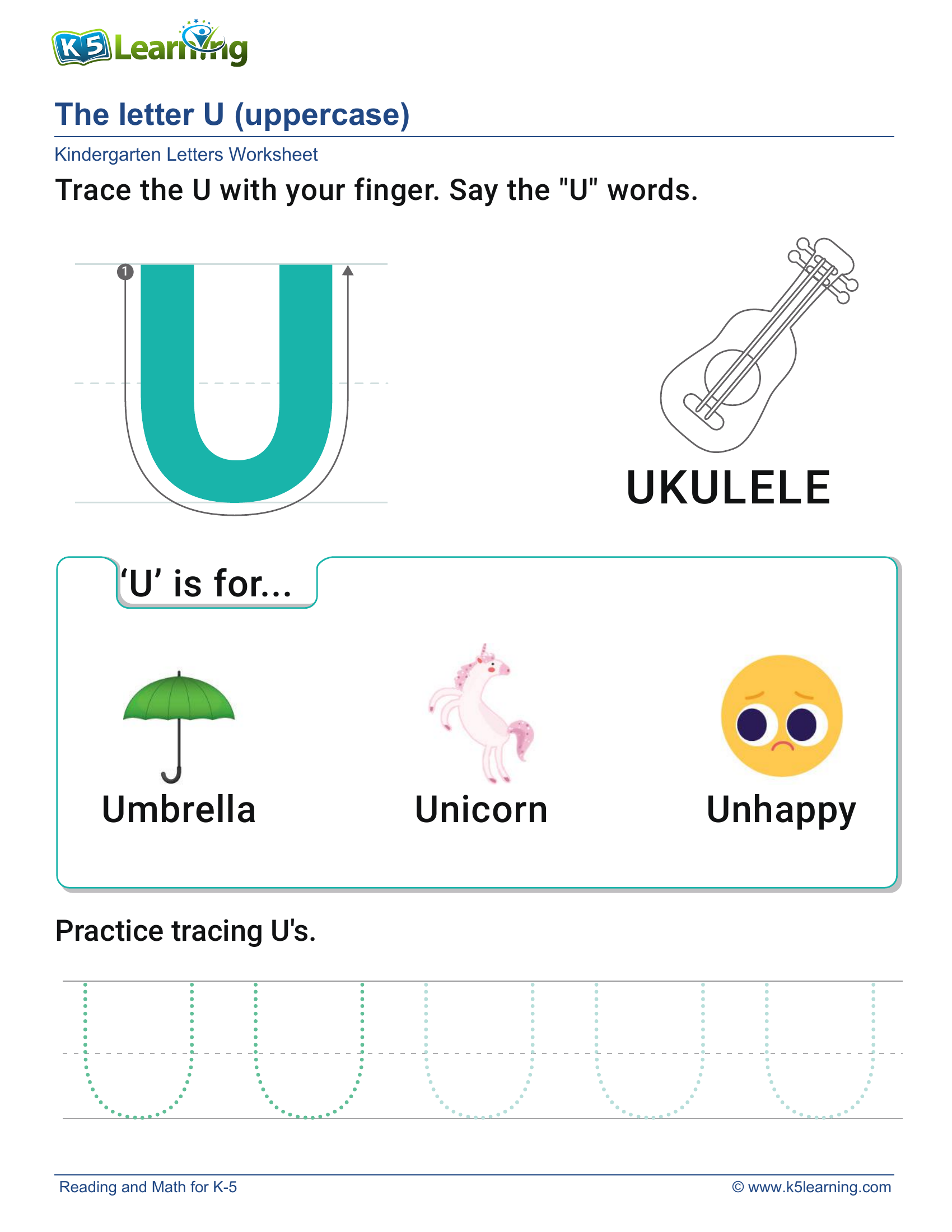 Uppercase Letter U | Worksheet Zone