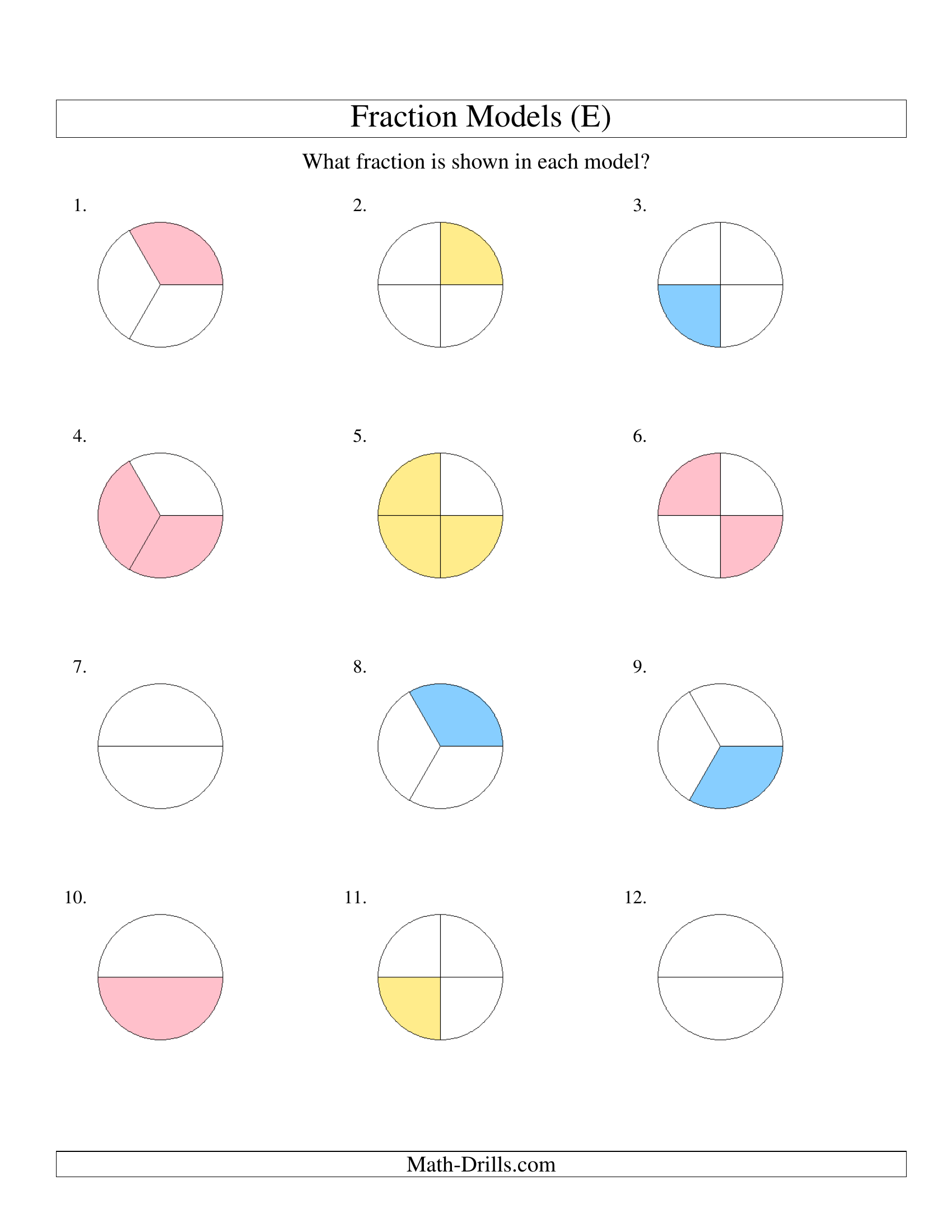 Modeling fractions with circles | Worksheet Zone