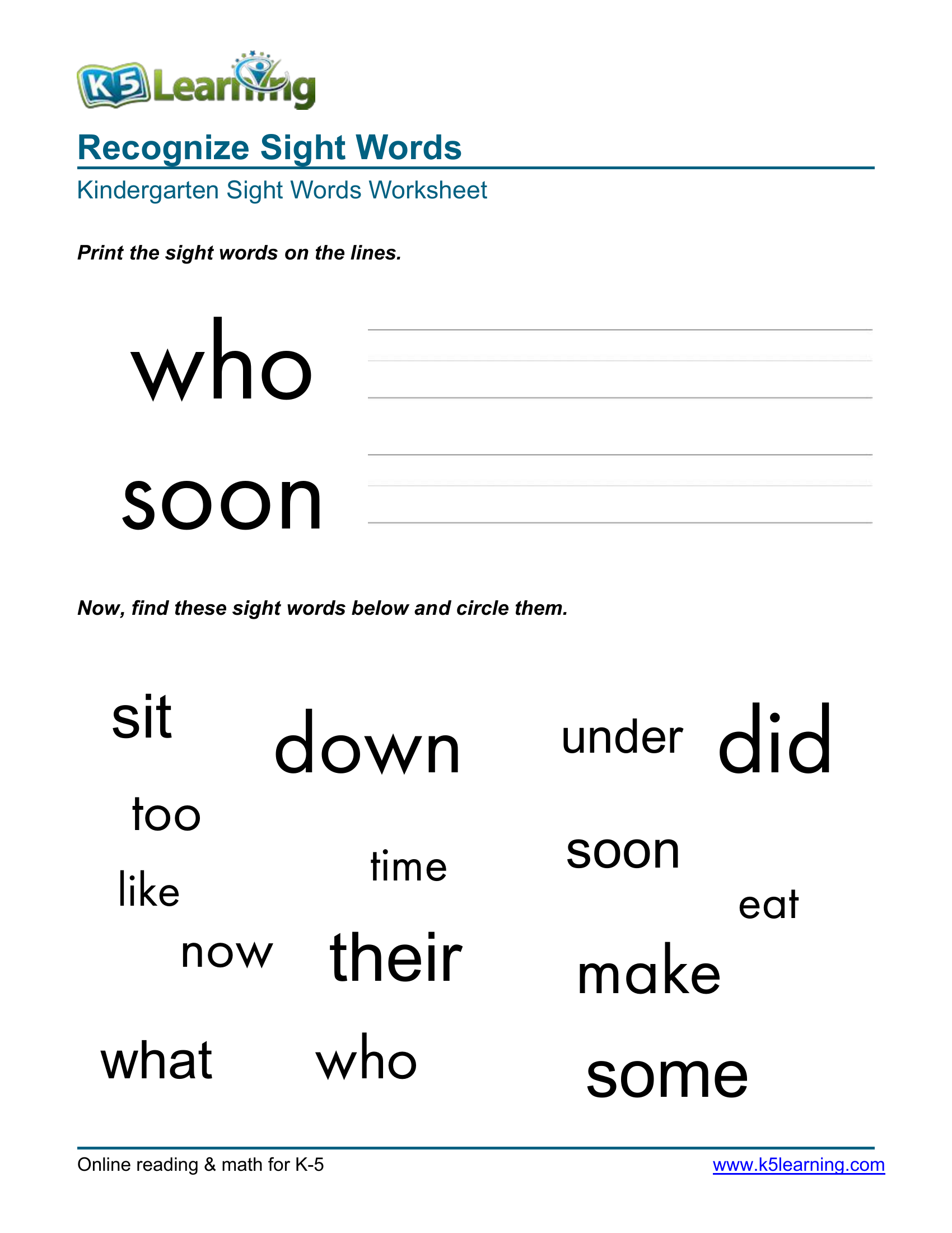 Recognize Sight Words - Print and find 10 | Worksheet Zone