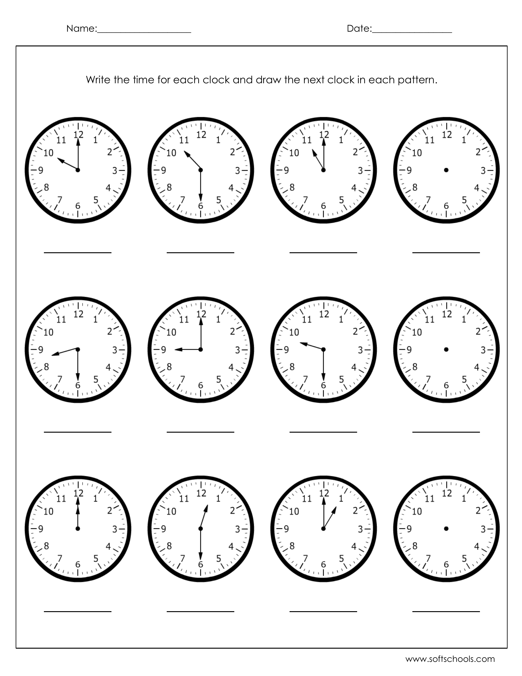 Drawing and writing the time | Worksheet Zone