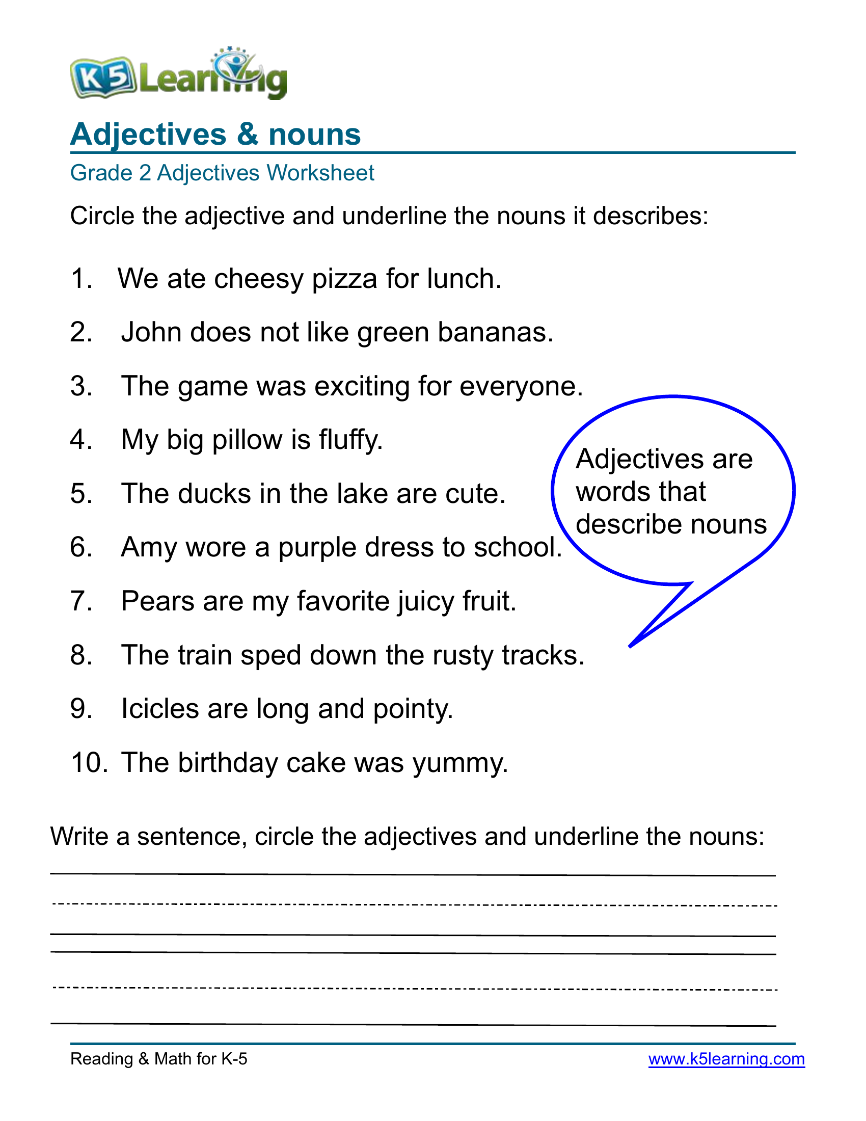 Adjectives & nouns 2 | Worksheet Zone