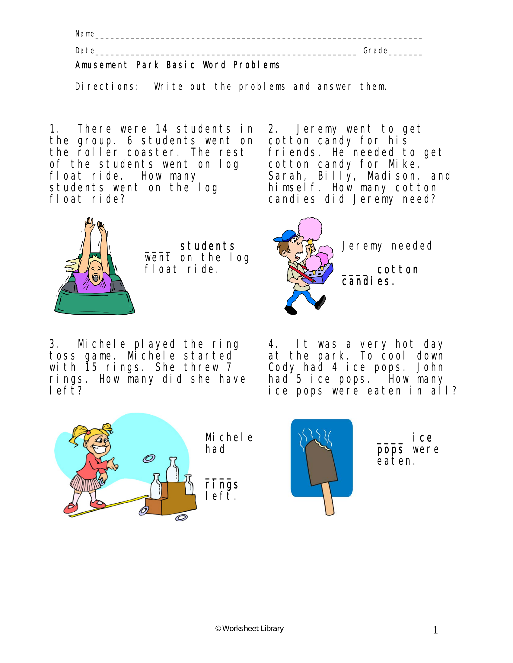 Basic Word Problems - Farmers Market | Worksheet Zone