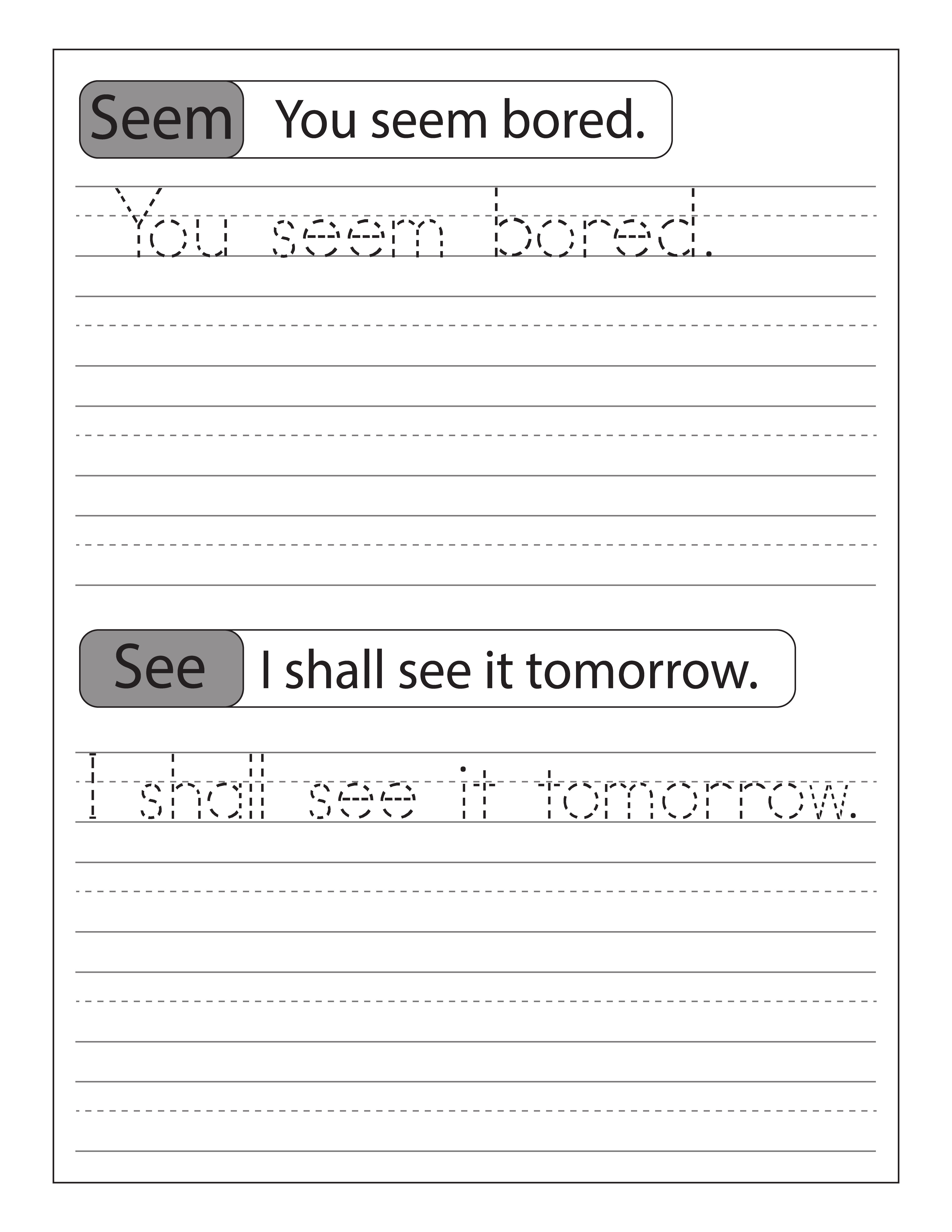 Tracing sentences 4 | Worksheet Zone