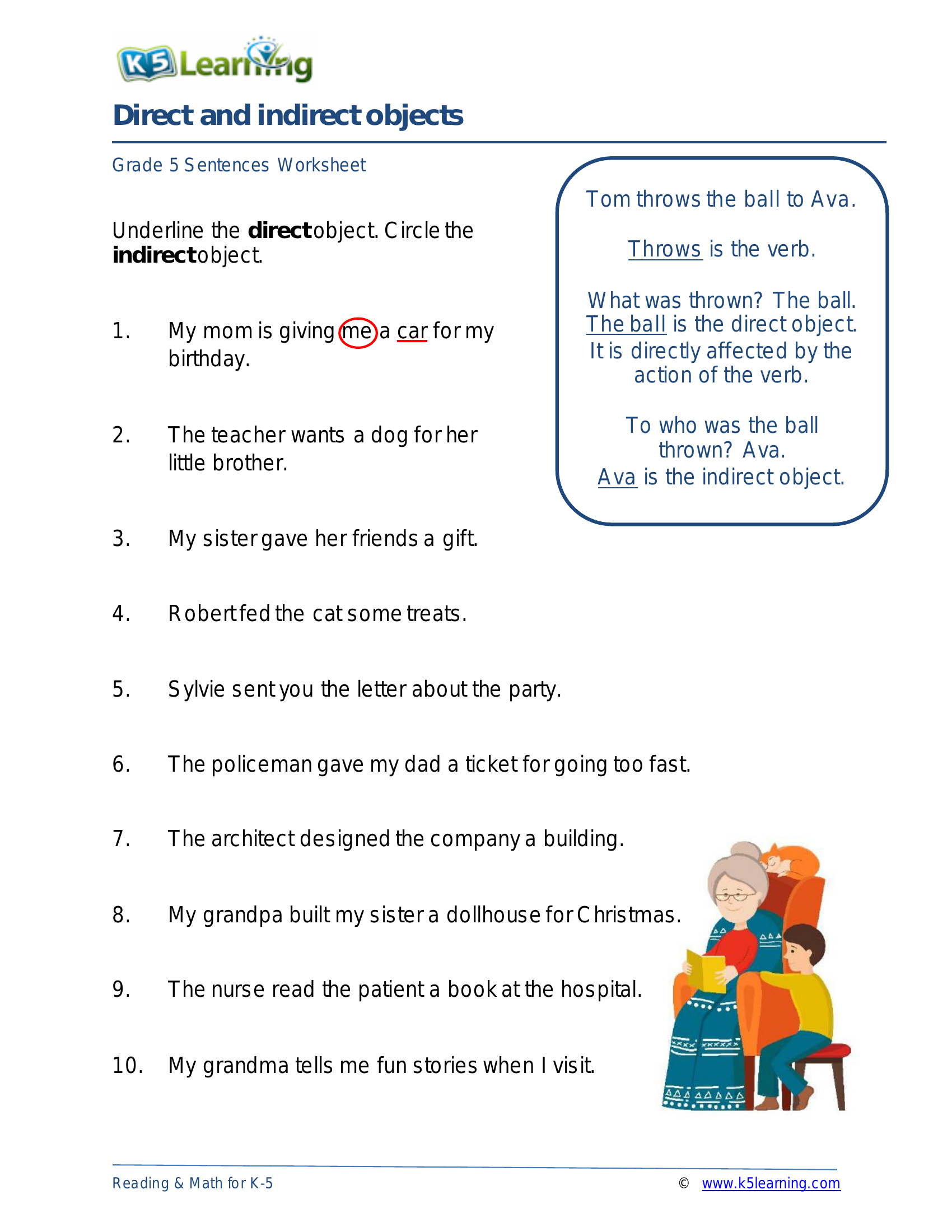 Direct and indirect objects 1 | Worksheet Zone