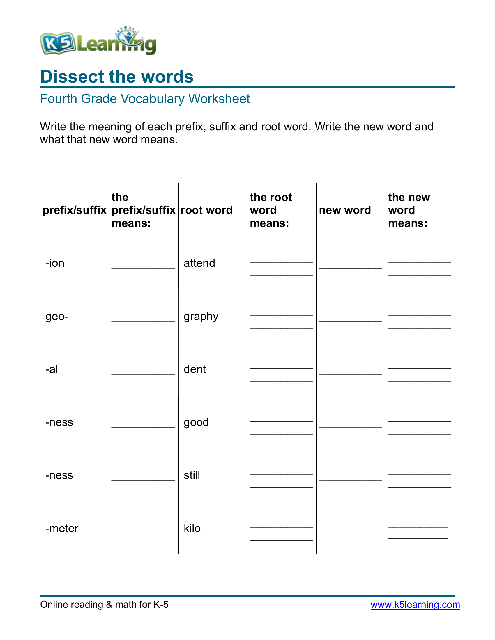 Dissect the words 7 | Worksheet Zone