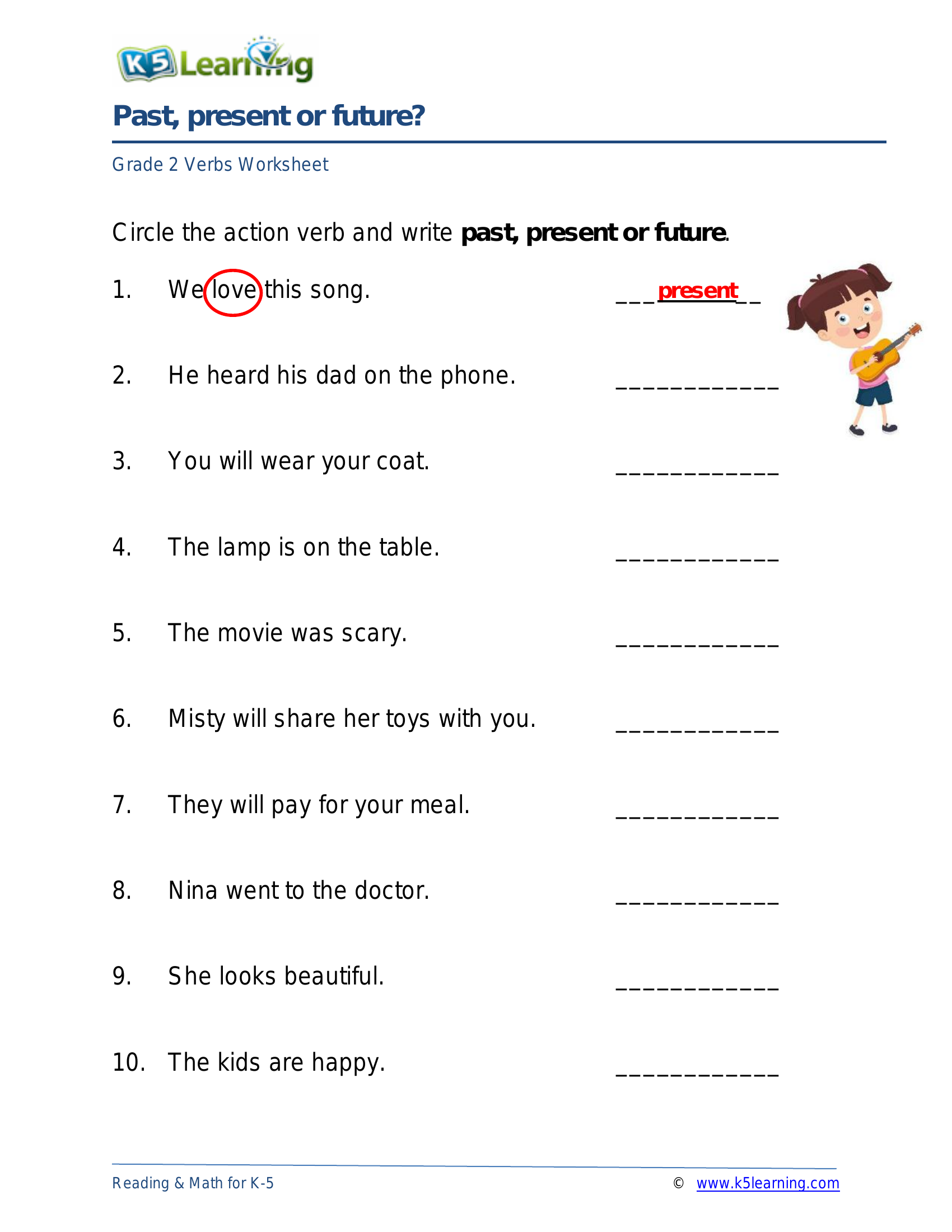 Past, present or future tense? 6 | Worksheet Zone