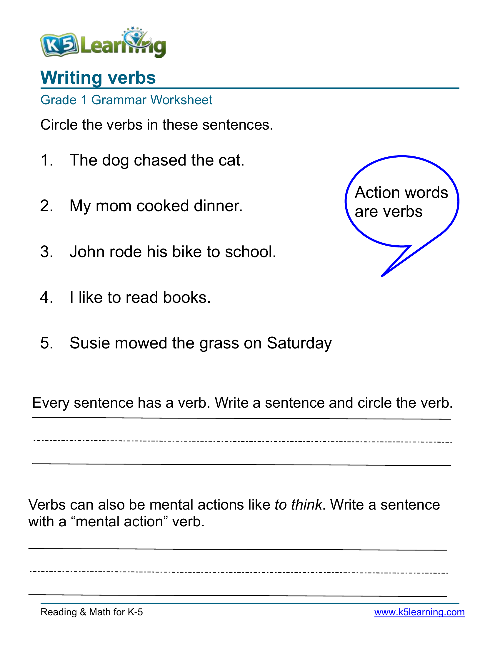 Writing verbs 1 | Worksheet Zone