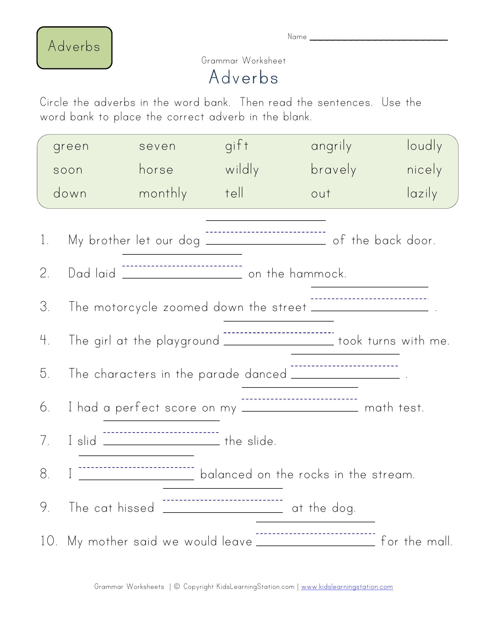 Adverbs - Fill in the blank 2 | Worksheet Zone