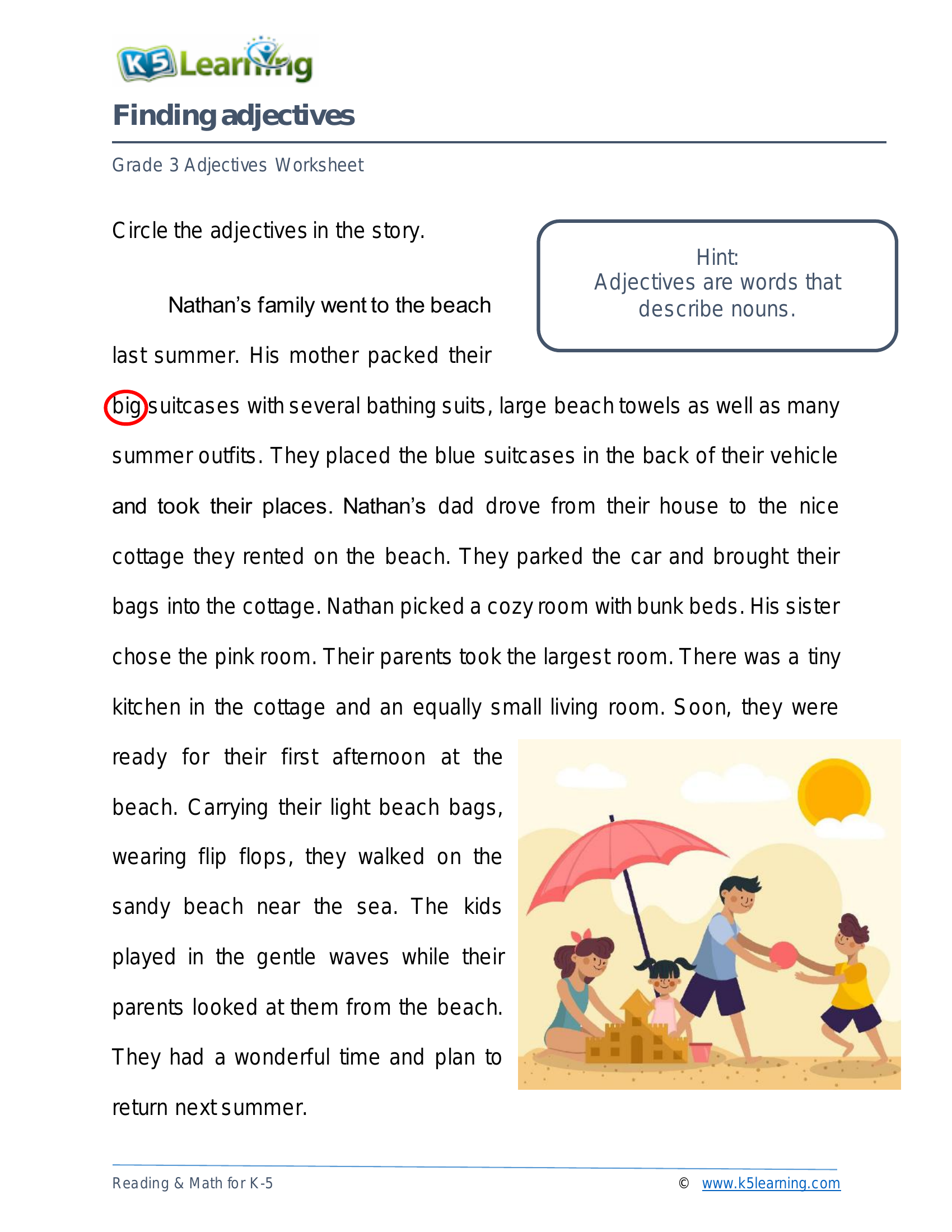 Finding adjectives 2 | Worksheet Zone