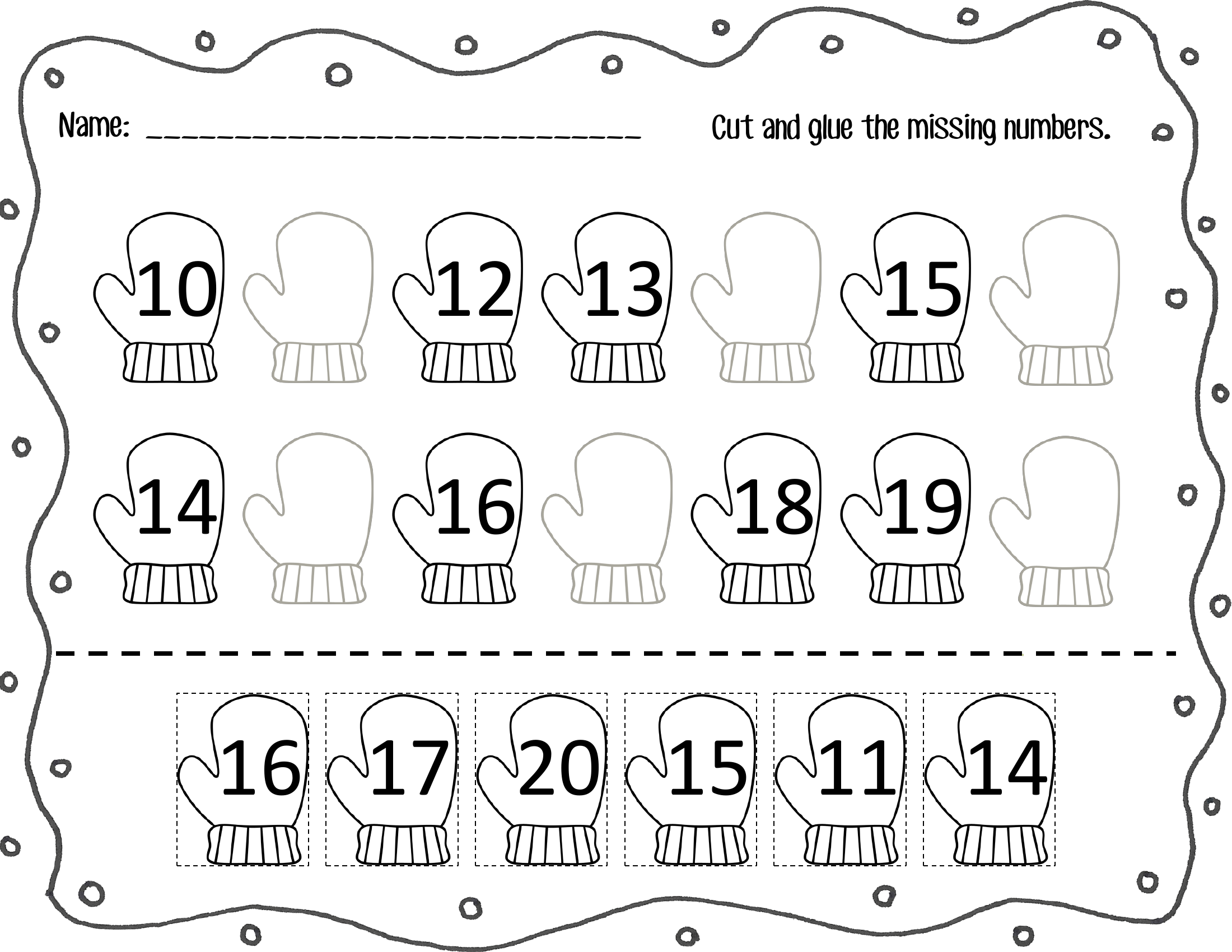 Cut and glue the missing numbers 3 | Worksheet Zone