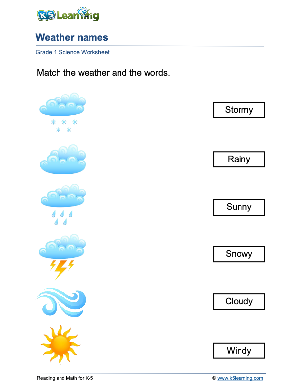 Grade 1: weather matching activity | Worksheet Zone