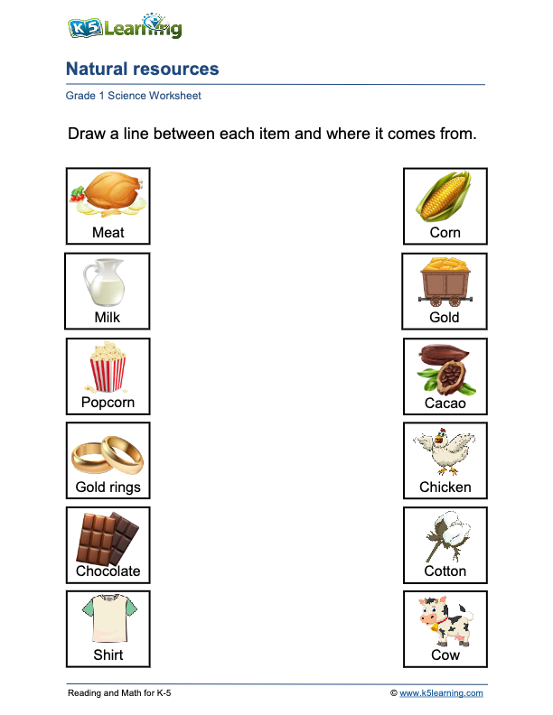 Grade 1: Natural resources (3) | Worksheet Zone