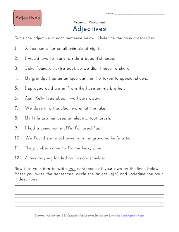Identify adjectives 6 | Worksheet Zone