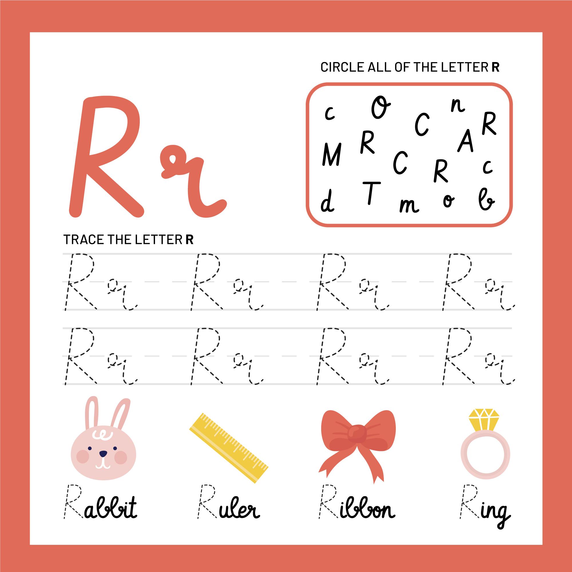 Circle and trace the cursive letter R | Worksheet Zone
