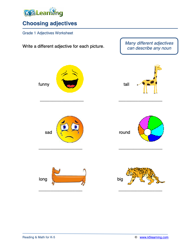 Choosing adjectives 1 | Worksheet Zone
