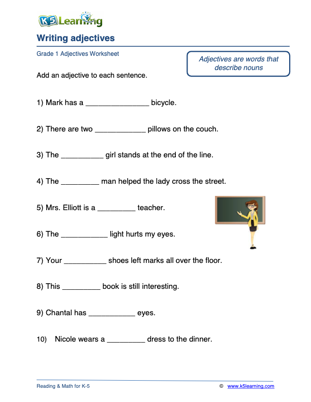 Writing adjectives 1 | Worksheet Zone