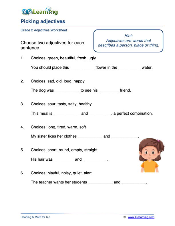 Picking adjectives 2 | Worksheet Zone
