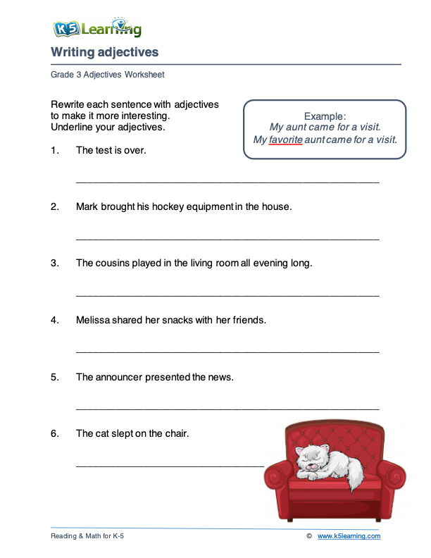 Writing adjectives 9 | Worksheet Zone