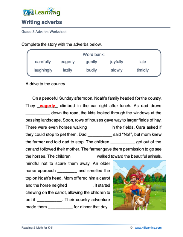 Writing adverbs 1 | Worksheet Zone