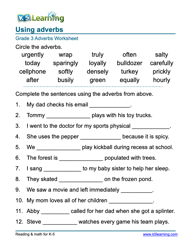 Using adverbs 5 | Worksheet Zone