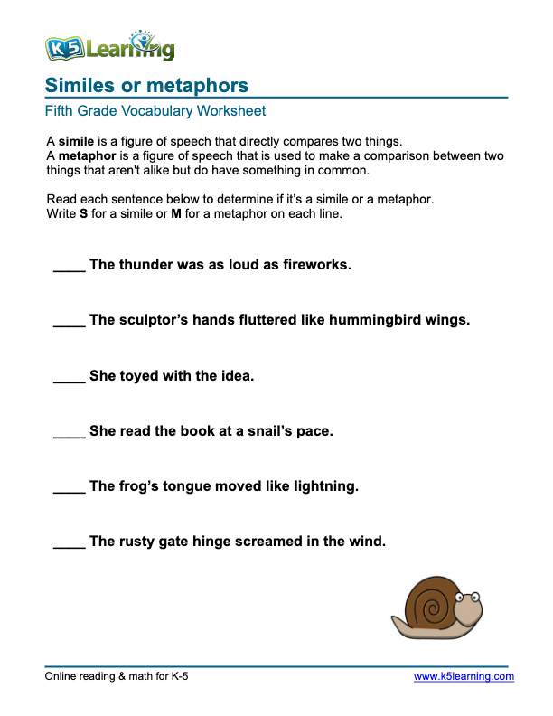 Similes or metaphors 8 | Worksheet Zone