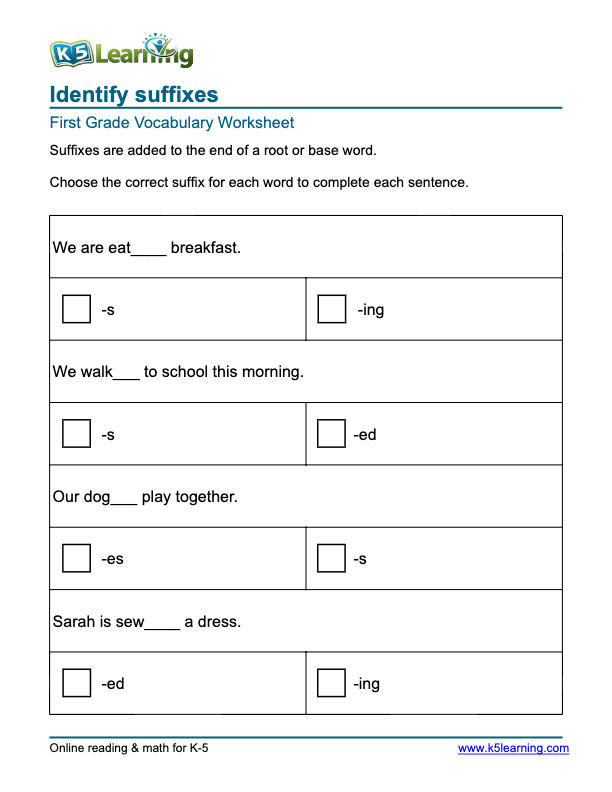 Identify suffixes 5 | Worksheet Zone