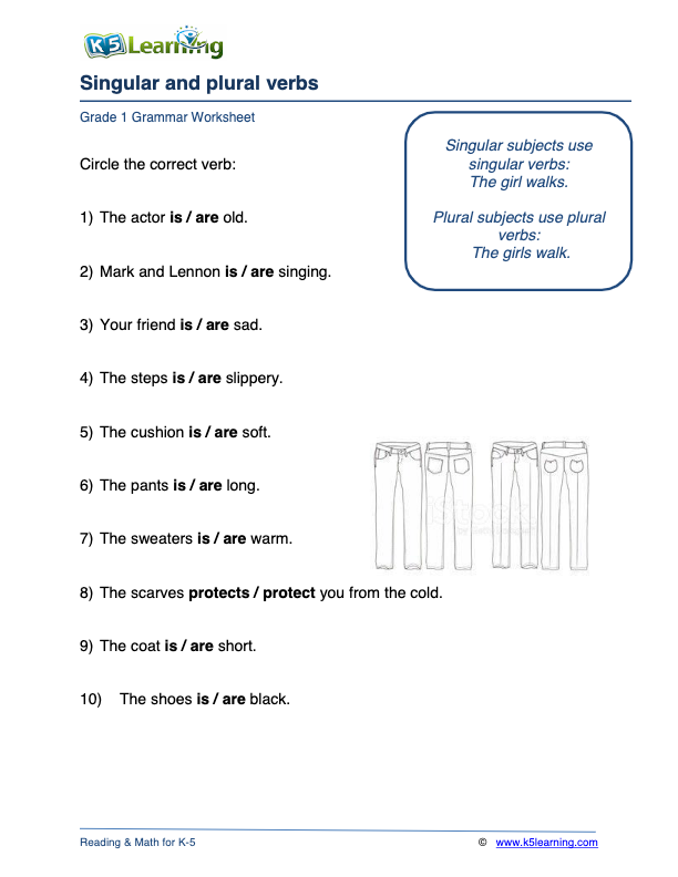 Singular and plural verbs 2 | Worksheet Zone