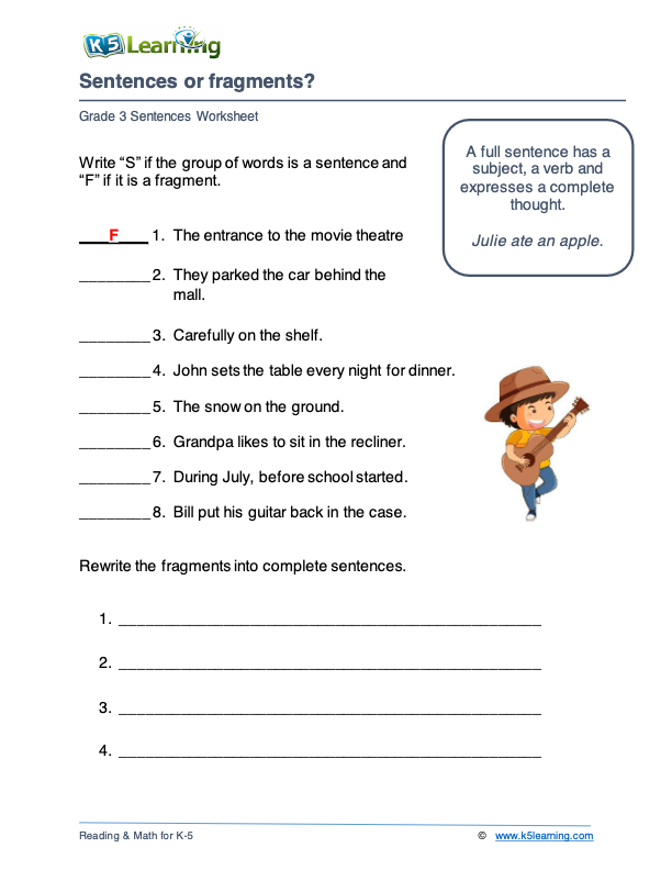Sentences or fragments? 2 | Worksheet Zone