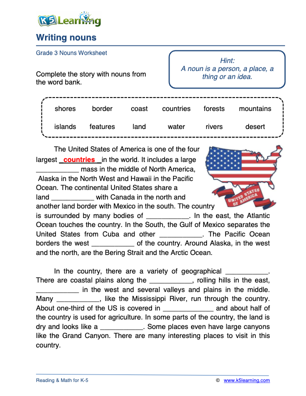 Writing nouns 3 | Worksheet Zone