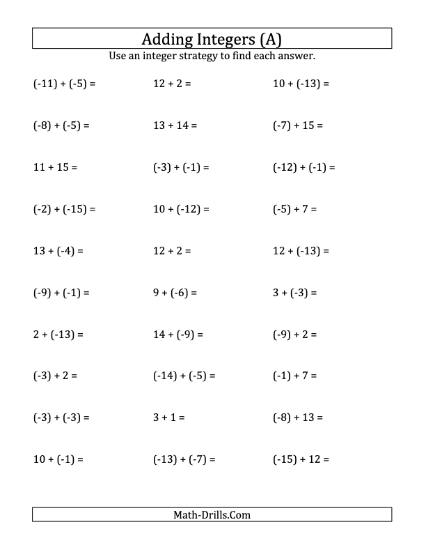 Integers addition (Negative parentheses) from -15 to 15 (1) | Worksheet ...